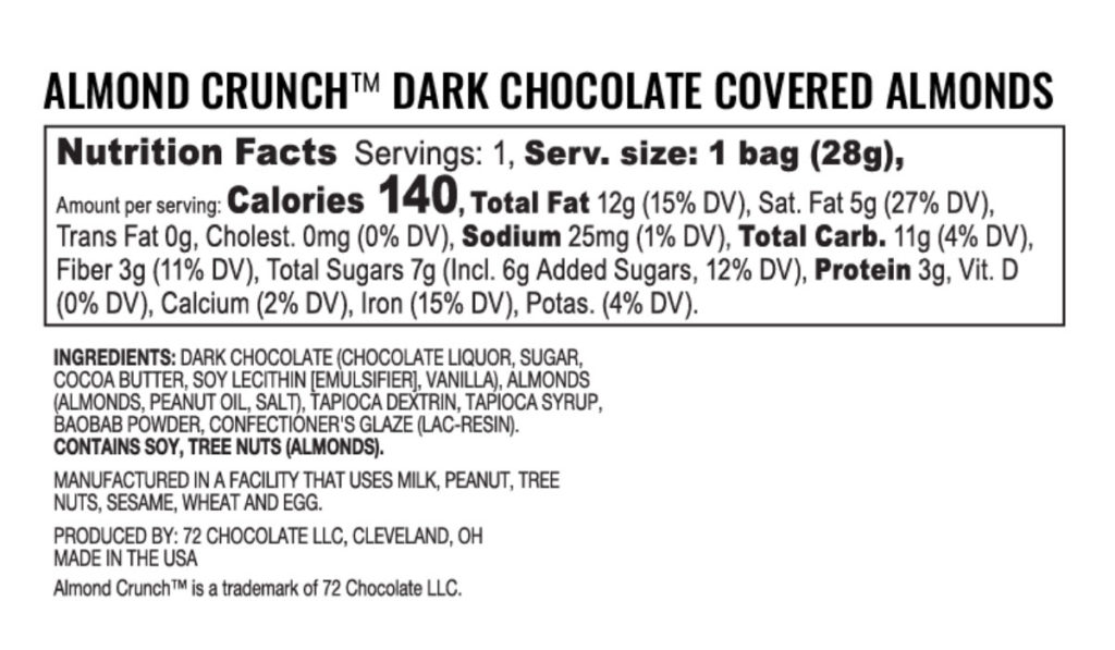 Almond Crunch Chocolate 1.0oz Covered Almonds | 72chocolate
